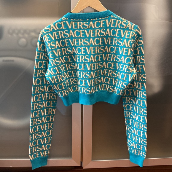 Versace | Sweaters | Authentic Versace Allover Logojacquard Cropped ...